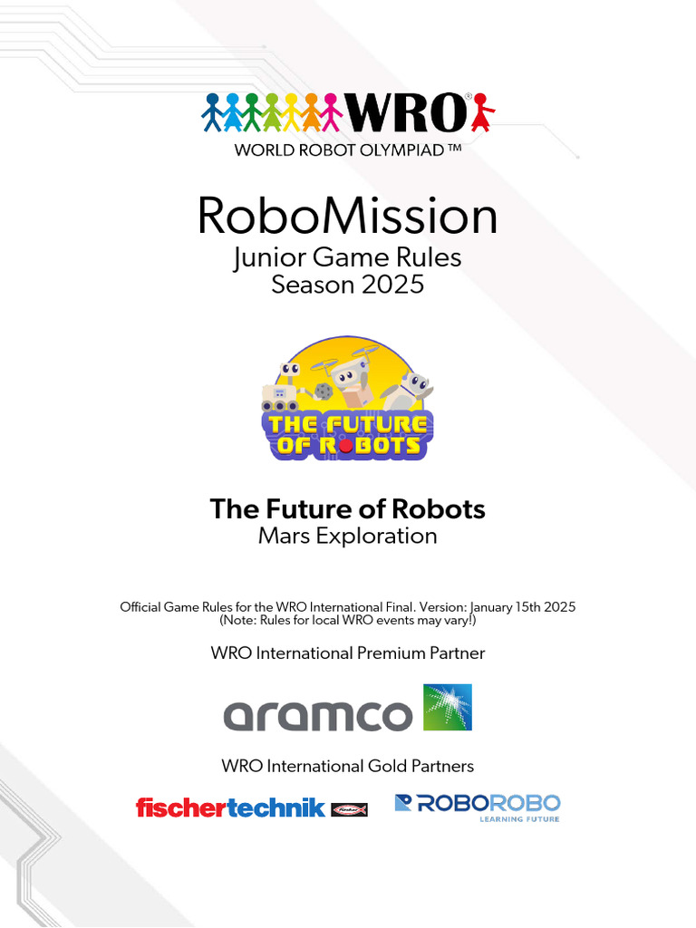 WRO 2025 RoboMission Junior Game Rules | PDF | Rover (Space Exploration ...