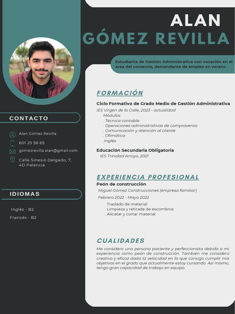 CV de Alan Gómez Revilla: Peón y Estudiante | PDF