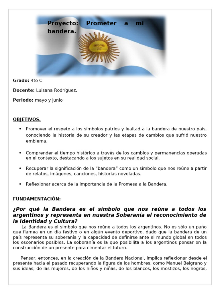Proyecto Prometer A Mi Bandera 4to Grado 2024 | PDF