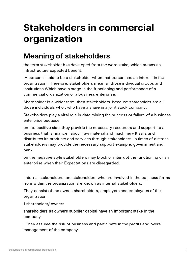 Stakeholders in Commercial Organizations | PDF | Stakeholder (Corporate ...
