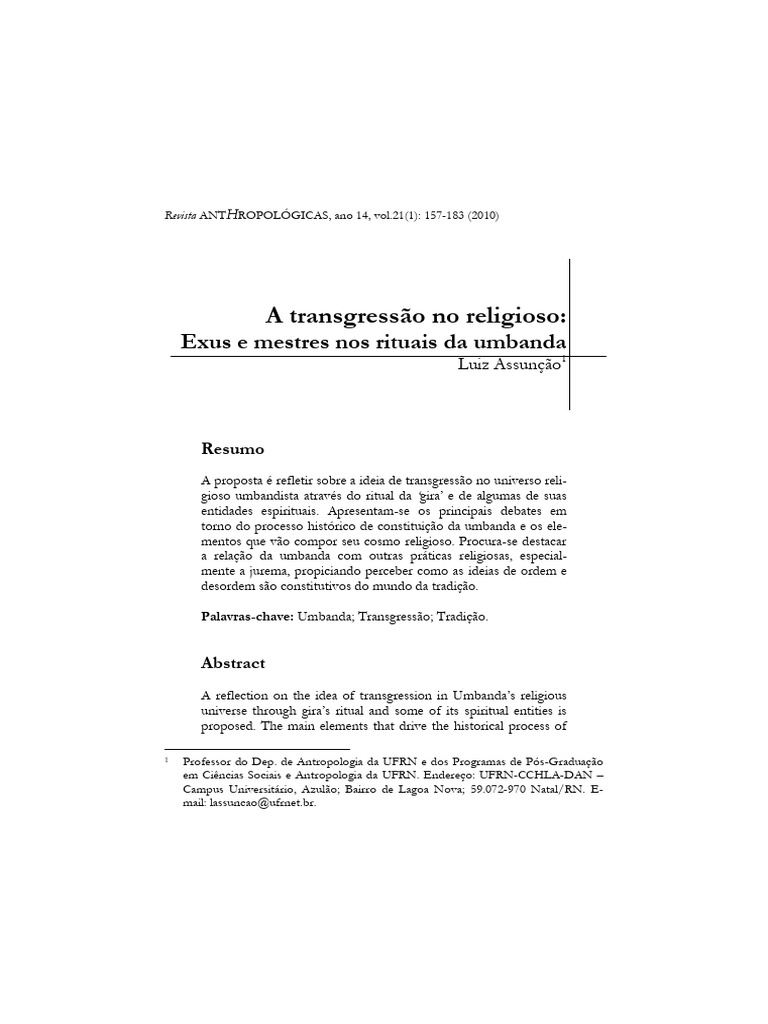 A Transgressao No Religioso Exus e Mestr | PDF | Sociedade