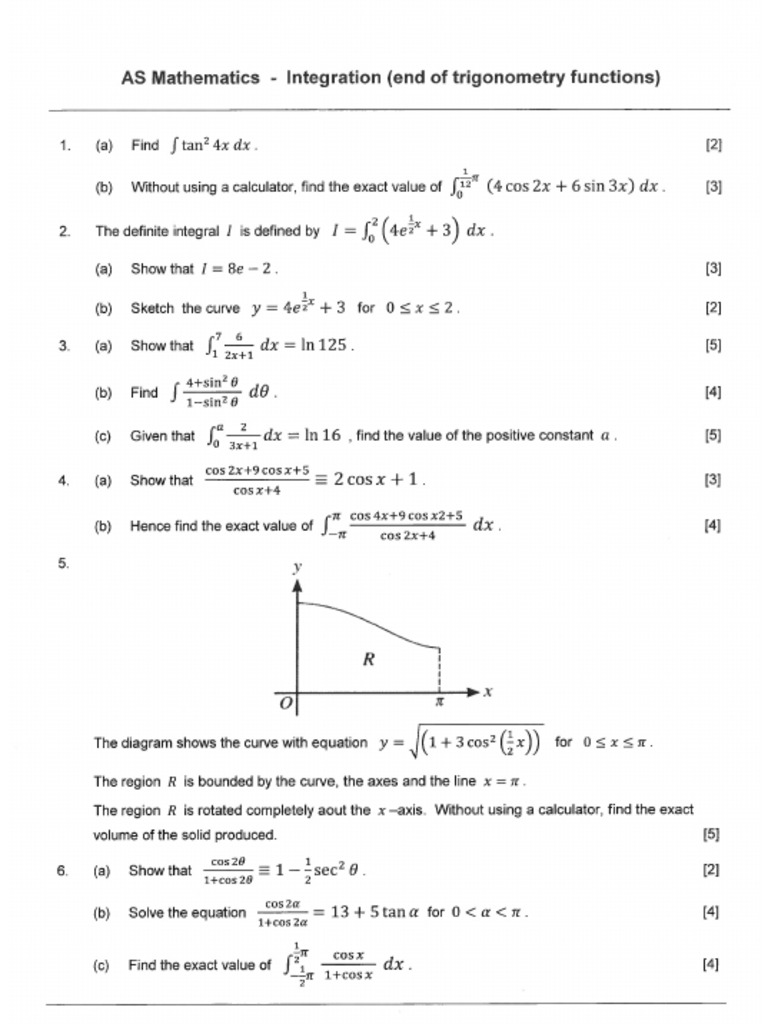 5 Integration (end of trig functions) Solutions | PDF