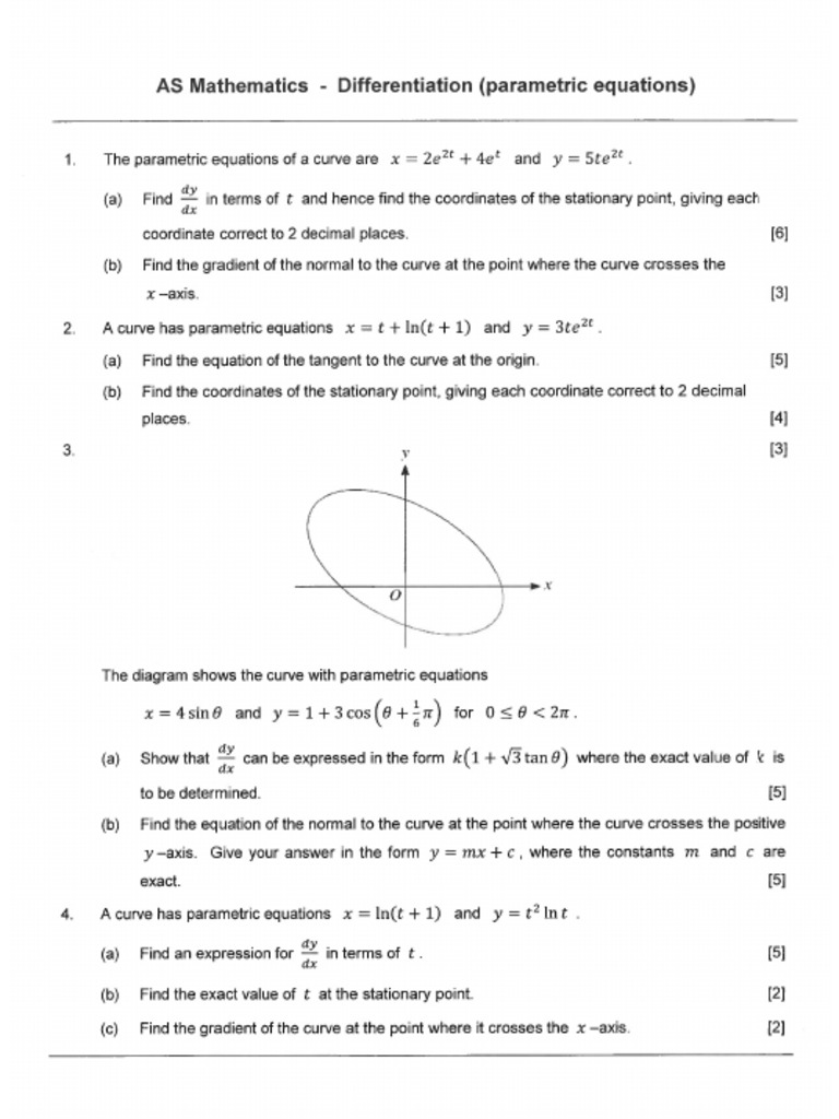 5b Differentiation Parametric Equations Solutions Pdf