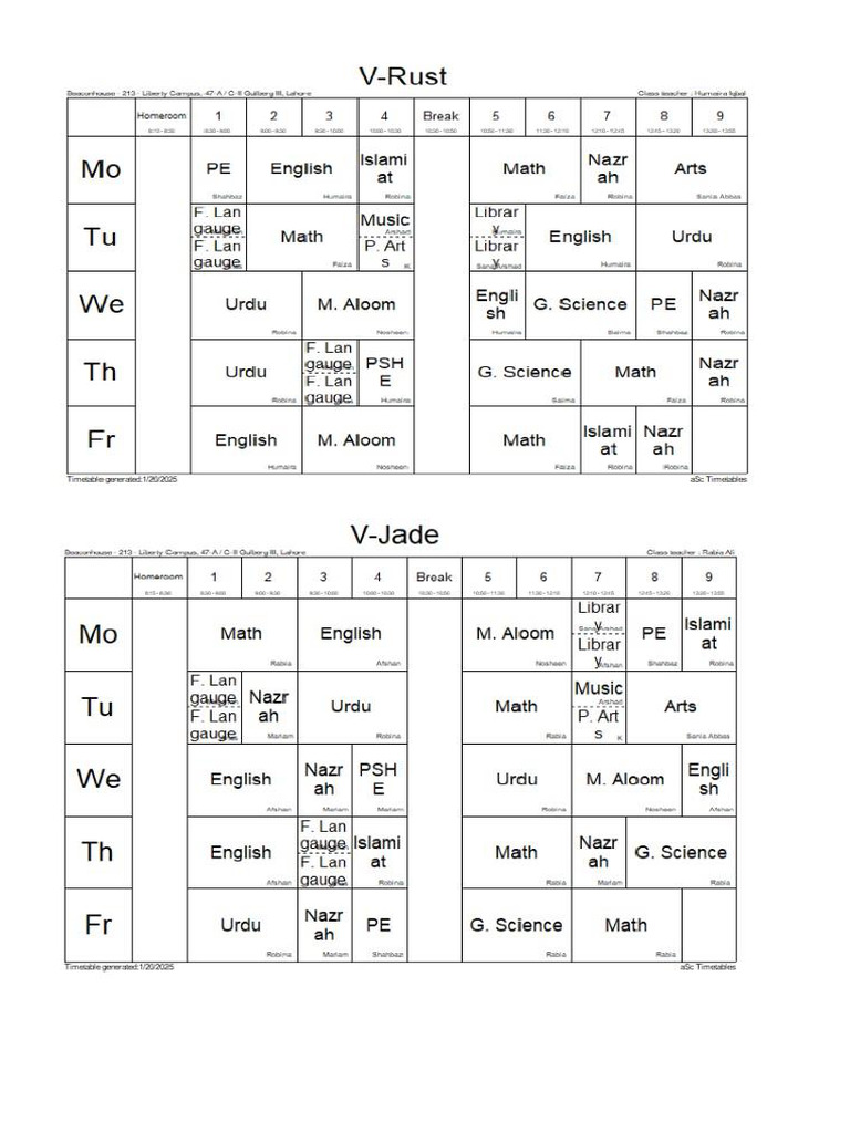 class timetable w.e.f. 21st January 2025 | PDF