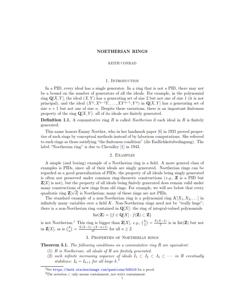 Noetherian Ring | PDF | Ring (Mathematics) | Abstract Algebra
