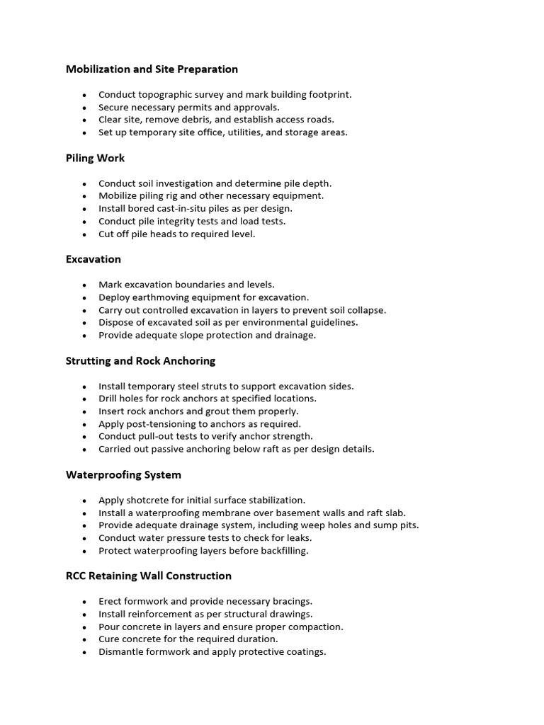 Construction Work Methodology Overview | PDF | Deep Foundation | Concrete