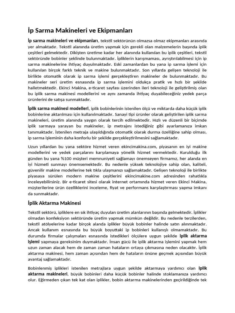 1000 - İplik Sarma Makineleri ve Ekipmanları | PDF