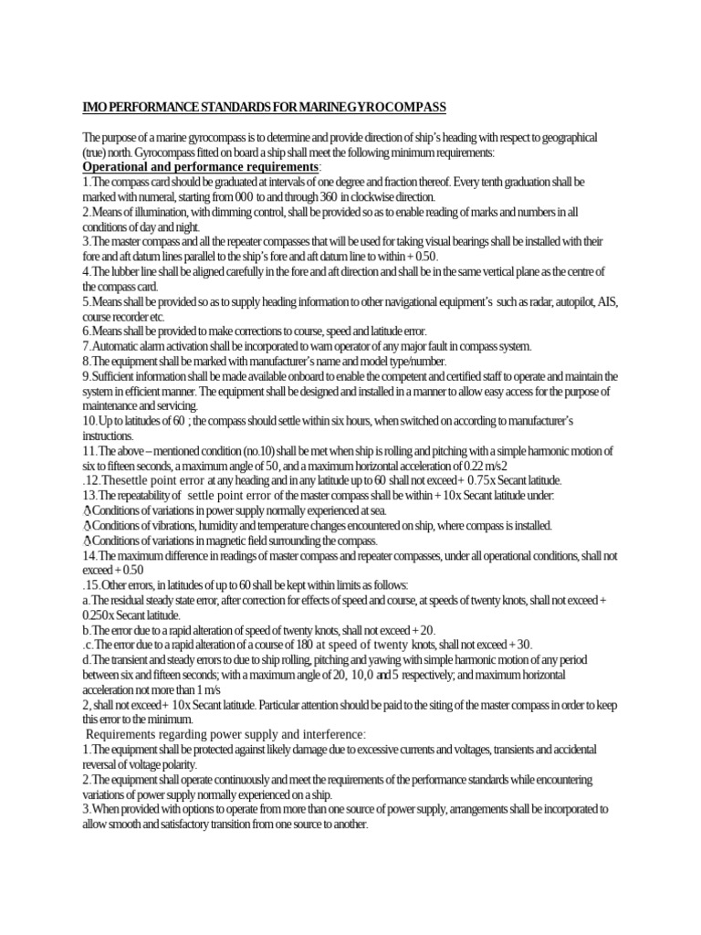 Marine Gyrocompass Performance Standards | PDF | Compass