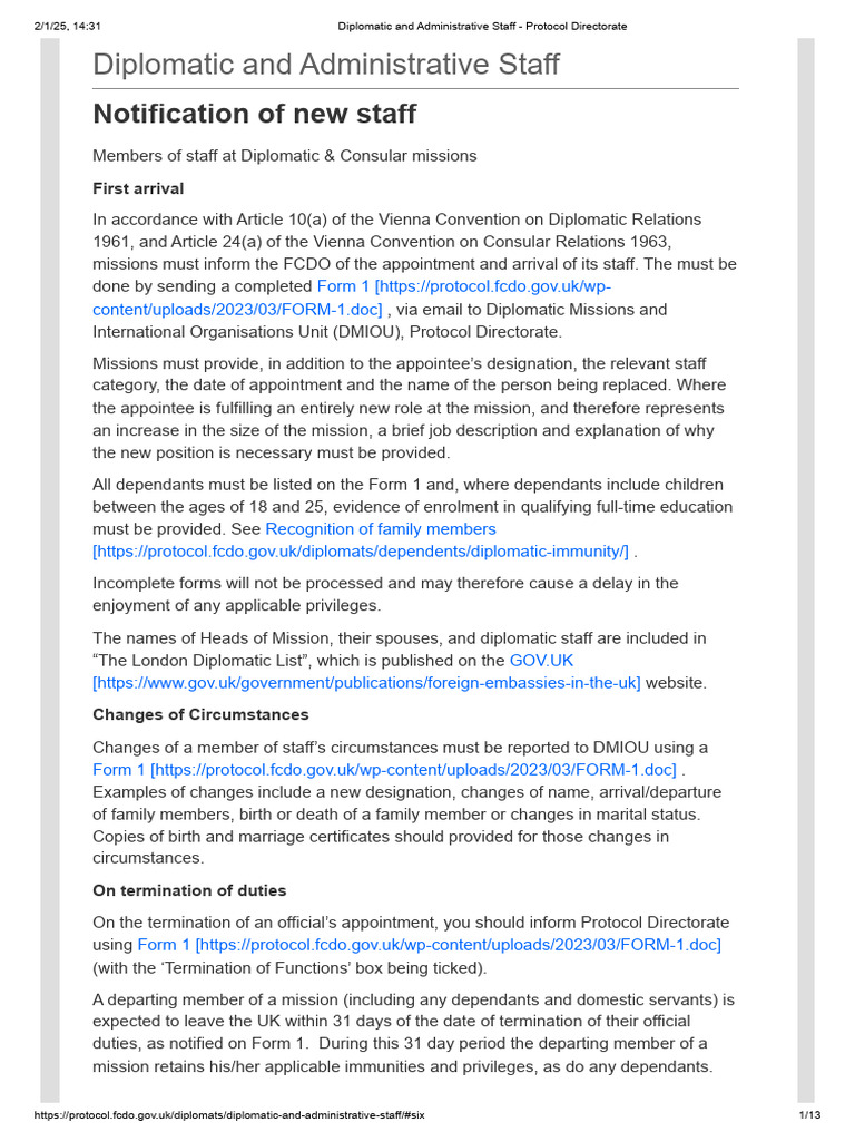 Diplomatic and Administrative Staff - Protocol Directorate - FCDO | PDF ...