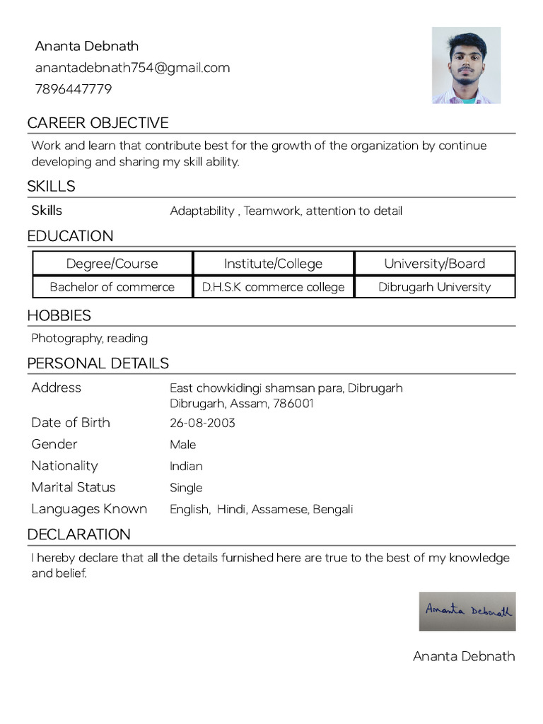 Resume - Ananta Debnath - Format1 | PDF