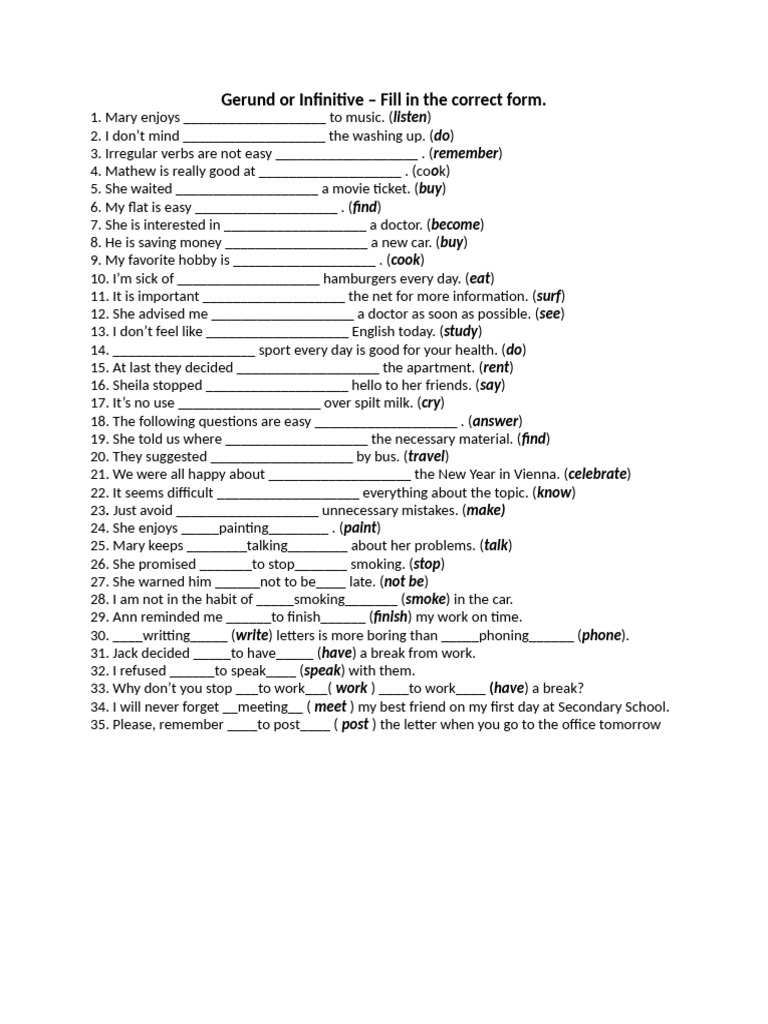 Gerunds and Infinitives Activities | PDF