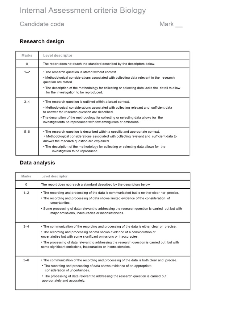 Biology Internal Assessment Criteria | PDF | Methodology | Data