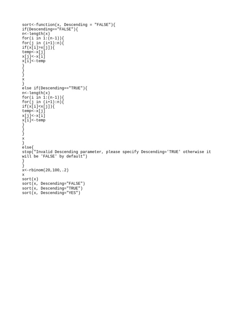 R Function for Sorting Vectors | PDF