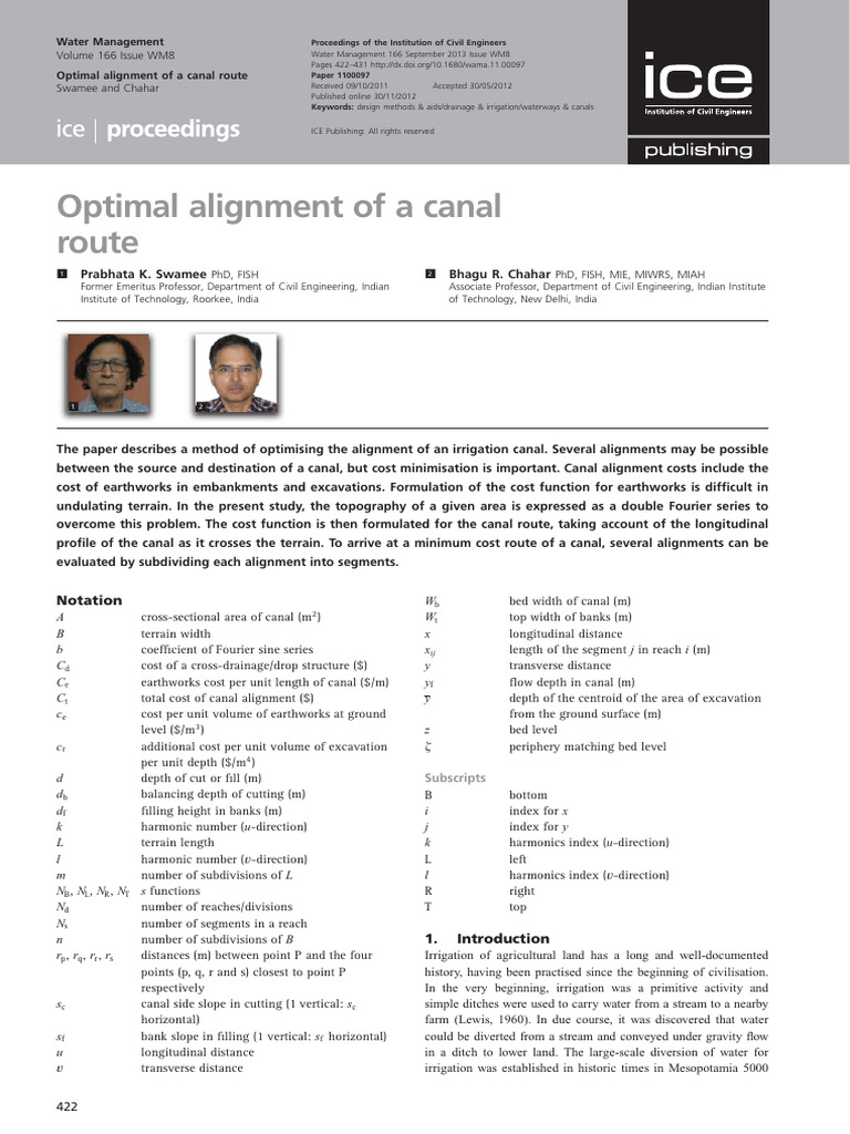 Swamee - Optimal alignment of a canal | PDF | Canal | Earth Sciences