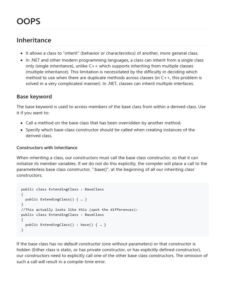 Oops | PDF | Class (Computer Programming) | Inheritance (Object ... Oops | PDF | Class (Computer Programming) | Inheritance (Object ...