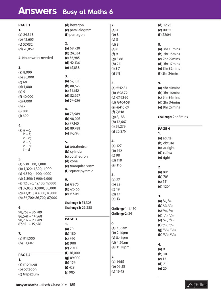 Sixth Class Maths Answers | PDF | Euclidean Plane Geometry | Elementary ...
