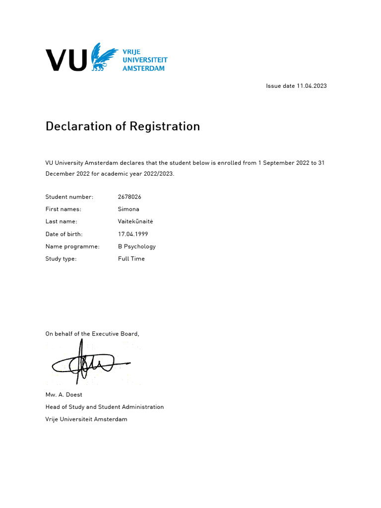 Declaration of Registration | PDF