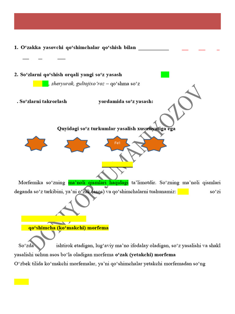 Miliiy Grammatika 4-Dars Morfemika | PDF