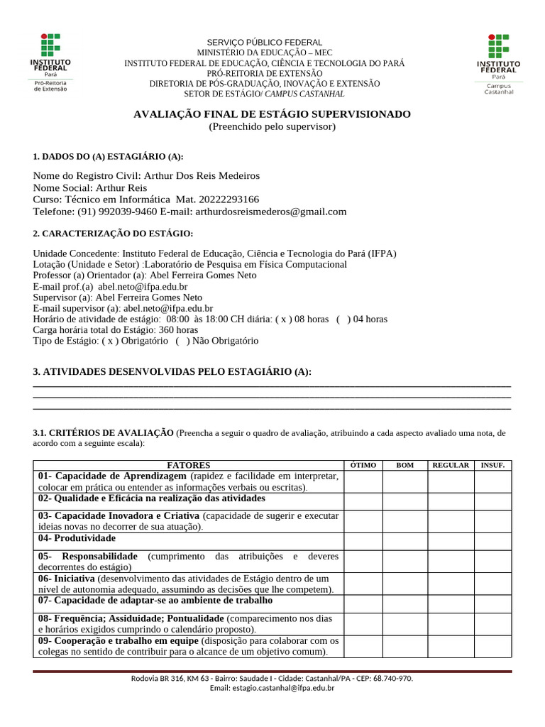 4. Formulário de Avaliação Do Supervisor | PDF