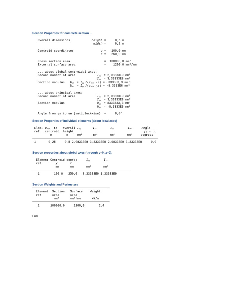 Section Properties and Dimensions Analysis | PDF