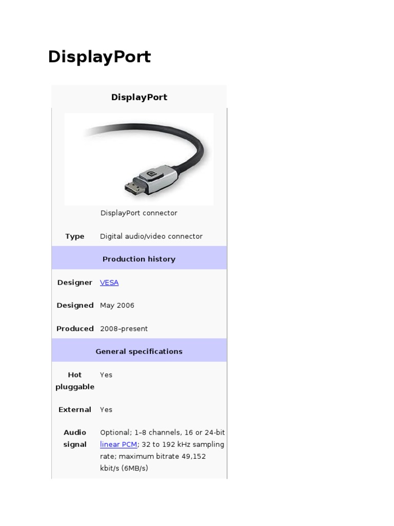Display Port | PDF | Hdmi | Telecommunications