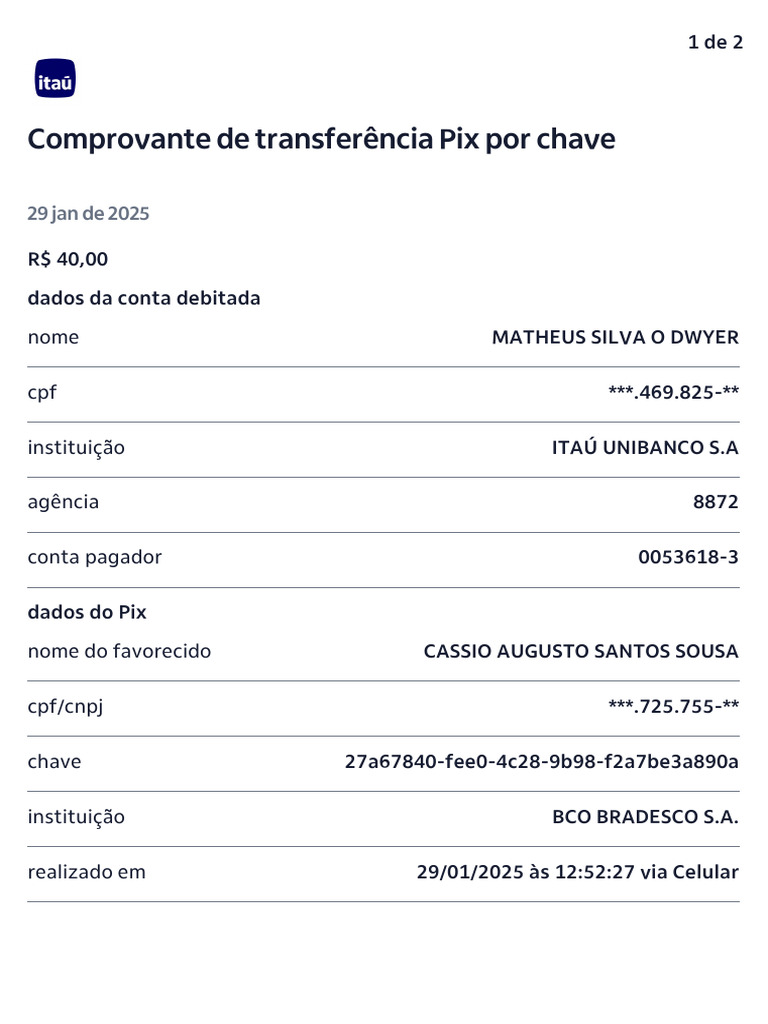 Comprovante Itaú | PDF