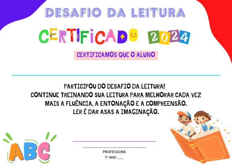 Certificado Desafio Da Leitura | PDF