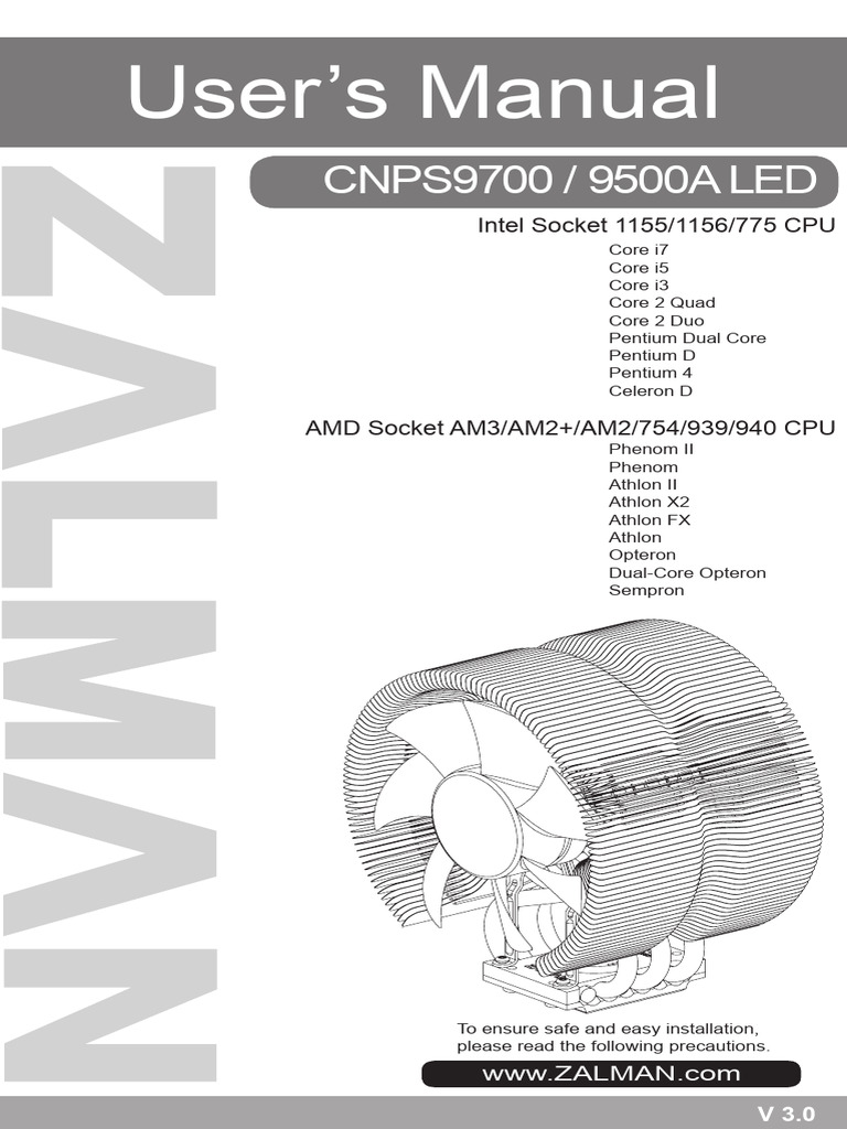 Zalman CNPS9500ALED (Eng) | PDF | Computer Hardware | X86 Architecture