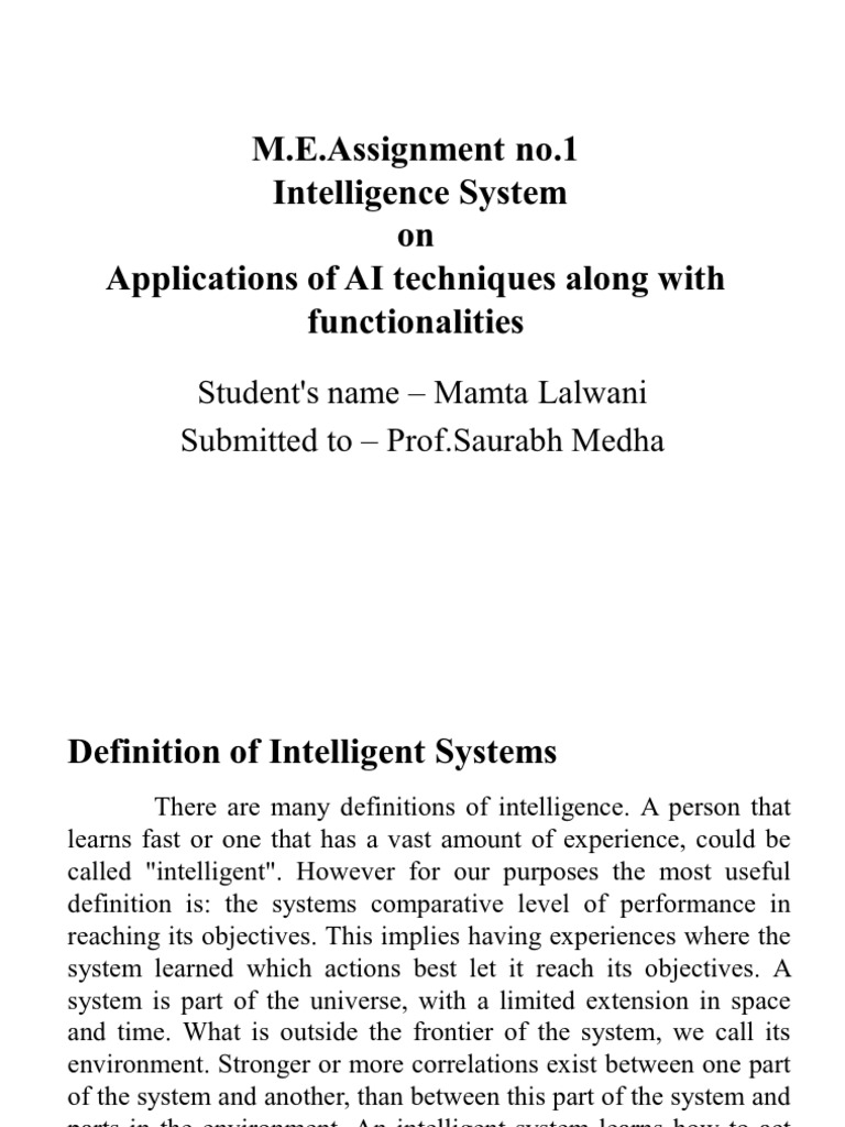 Assignment 1-Intelligence System | PDF