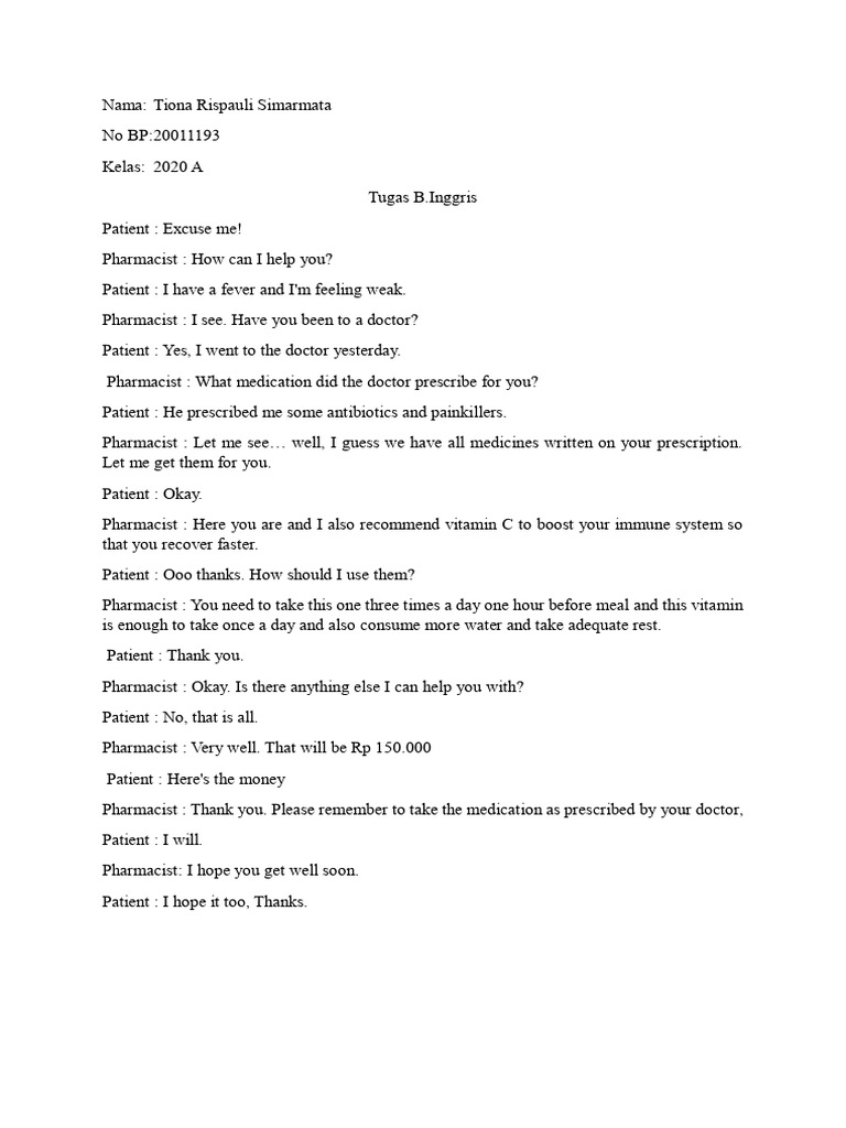 Pharmacy Consultation Dialogue Script | PDF