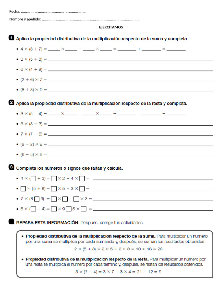 ejercitamos propiedad distributiva | PDF