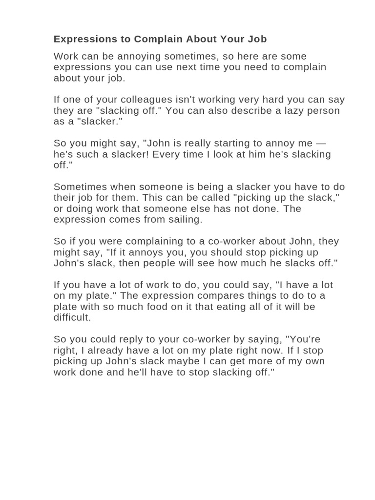 Expressions To Complain About Your Job | PDF