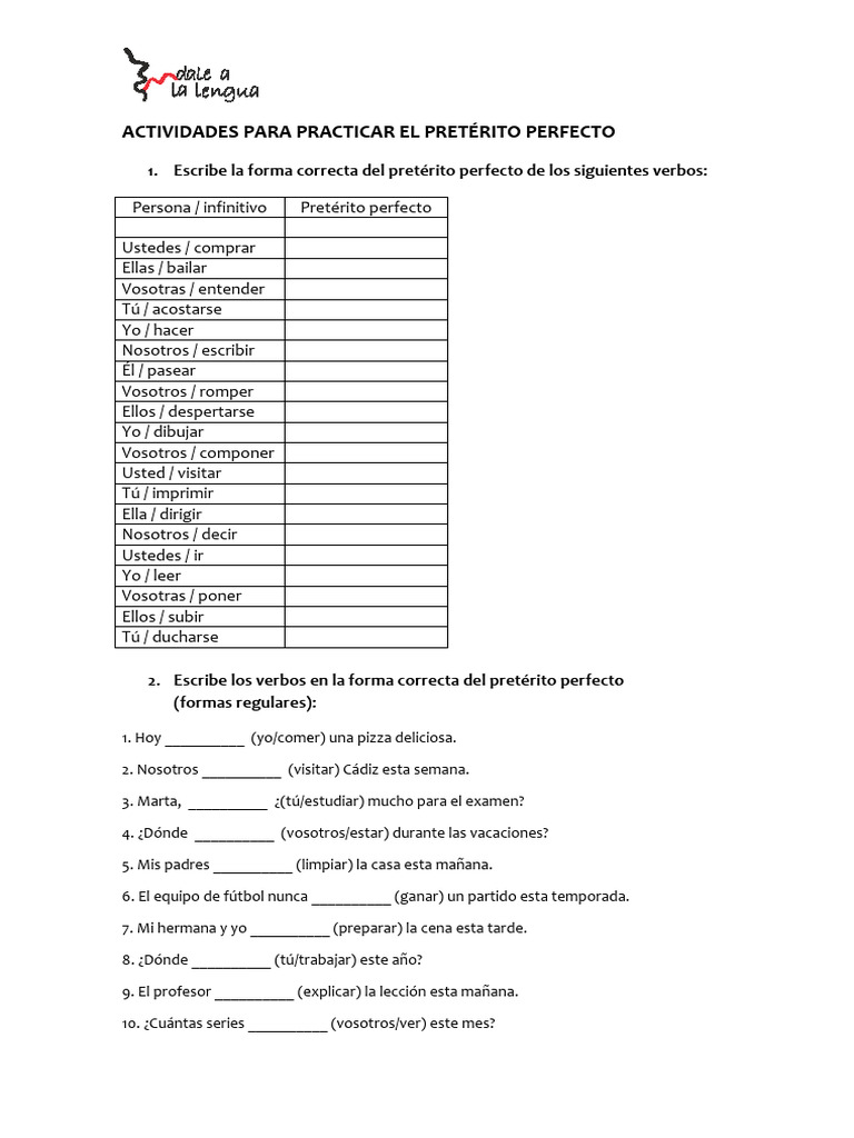 Actividades de Pretérito Perfecto | PDF
