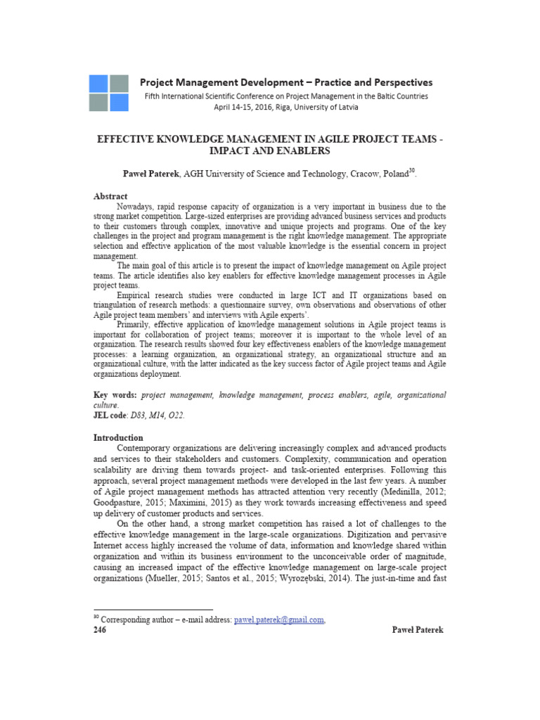 Effective Knowledge Management in Agile Project Teams-Impact and ...