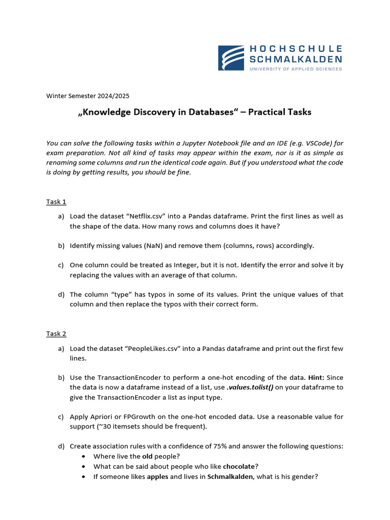 KDD WS 24 25 Practical Tasks | PDF | Algorithms And Data Structures | Computer Programming