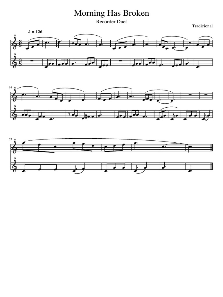 Morning Has Broken - Recorder Duet | PDF