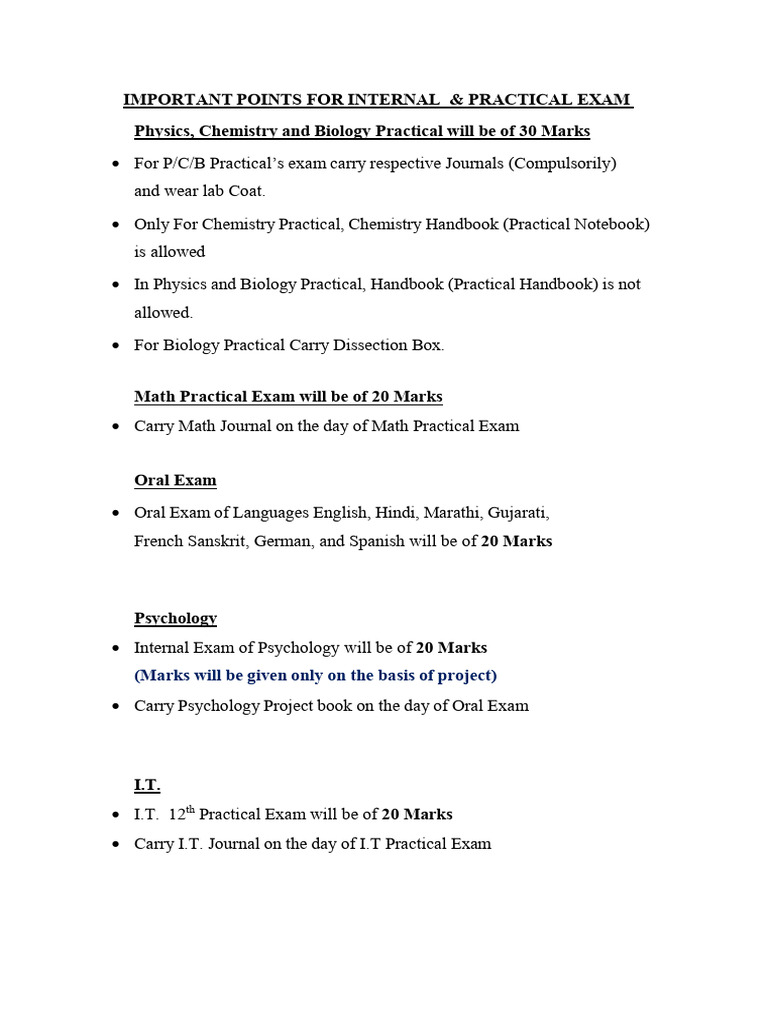 Important Instruction For Internal and Practical Exam-1 | PDF