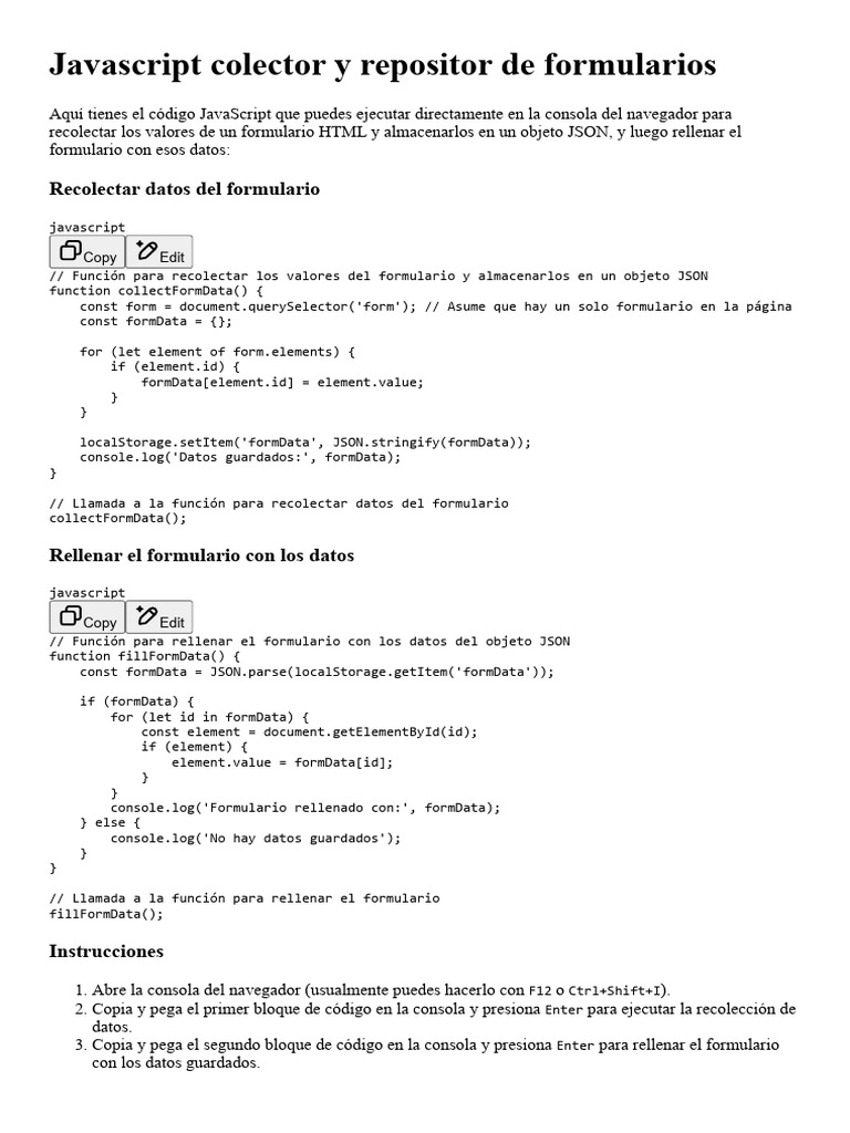 Javascript recolector y rellenador de formulario | PDF