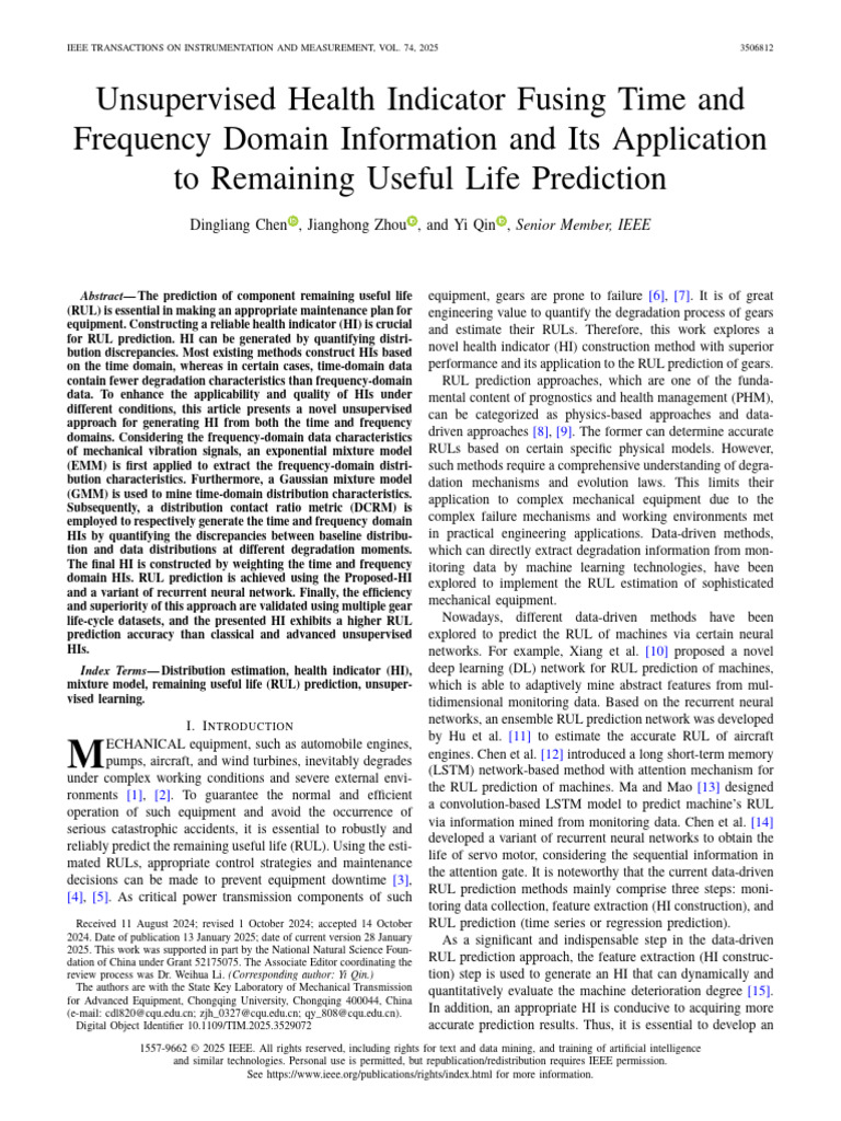 Unsupervised Health Indicator Fusing Time and Frequency Domain Information and Its Application ...