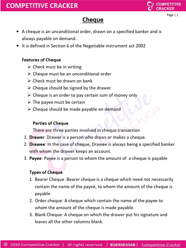 Understanding Cheques in NI Act | PDF | Cheque | Negotiable Instrument