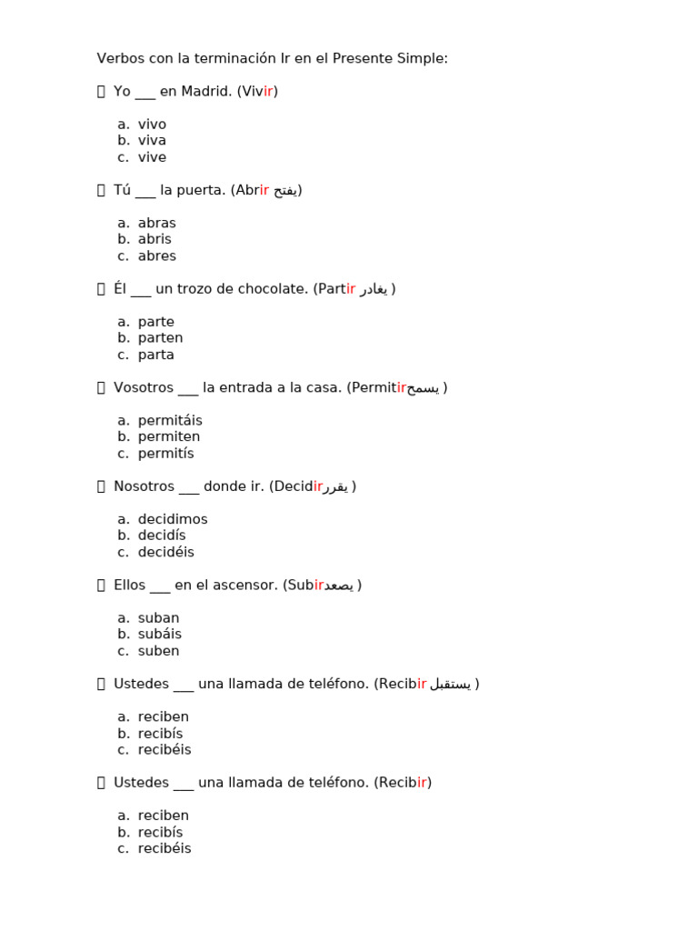 Verbos Regulares - Presente Simple | PDF