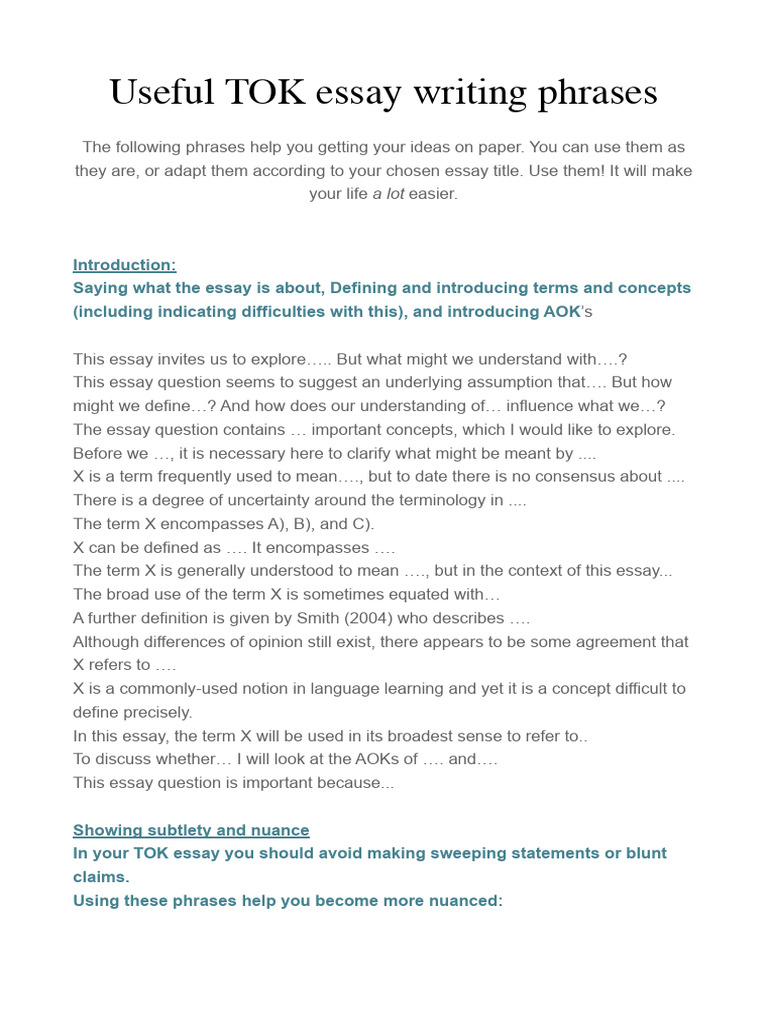 Useful TOK Essay Writing Phrases M25 | PDF | Knowledge | Certainty