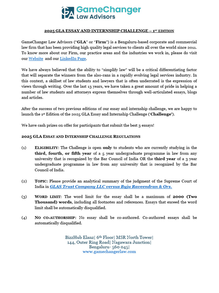 2025 GLA Essay & Internship Challenge | PDF | Citation | Note (Typography)