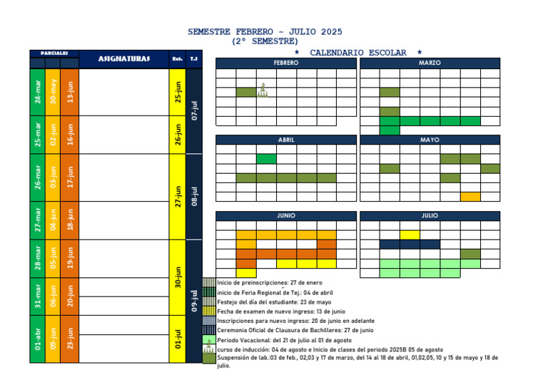 Calendario 2025a 2do. Semestre | PDF