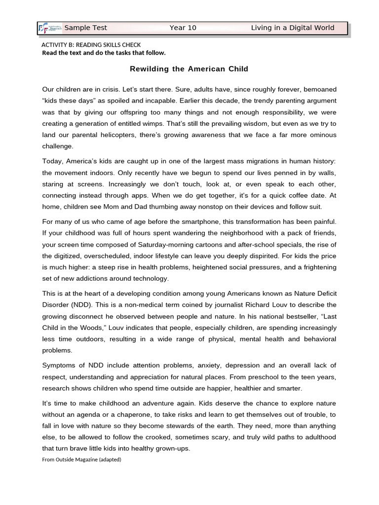 Sample Text_Rewilding American Kids_reading skills tasks | PDF | Mental ...