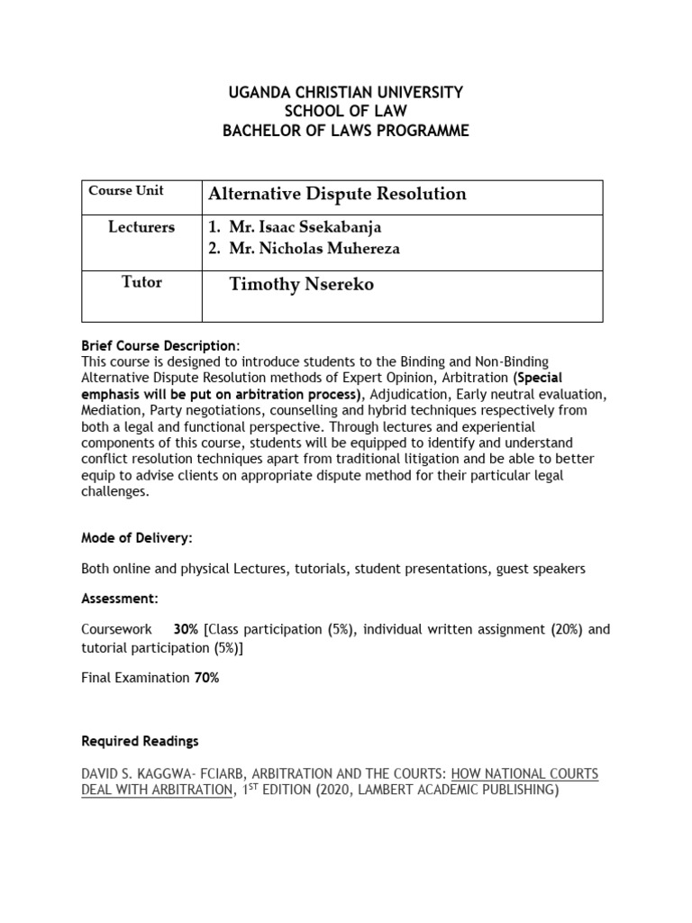 ADR Methods in Uganda Law Program | PDF | Alternative Dispute Resolution | Arbitration