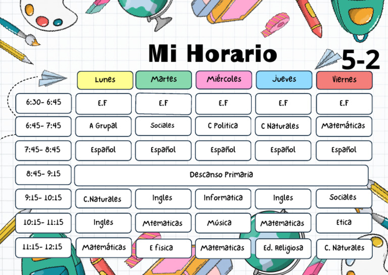 Horario Escolar Semanal 5-2 | PDF