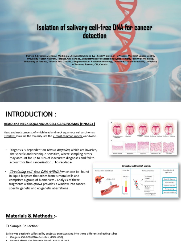 Salivary cfDNA Isolation for Cancer Detection | PDF | Head And Neck ...