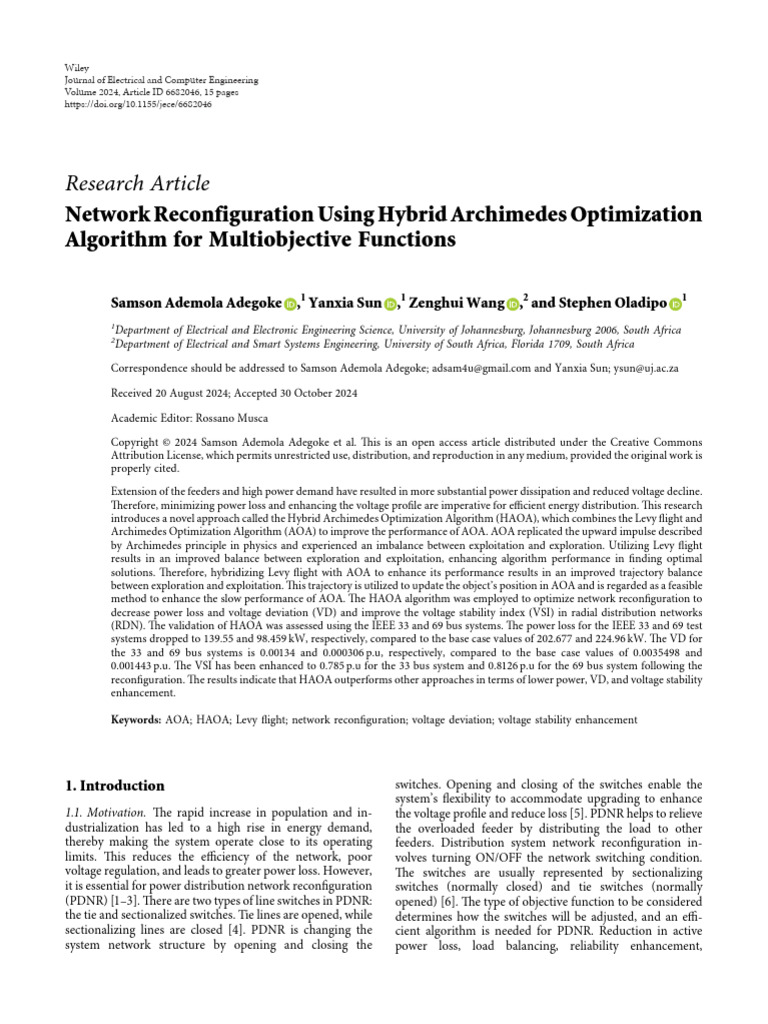 Network Reconfiguration Using Hybrid Archimedes Op | PDF | Mathematical Optimization