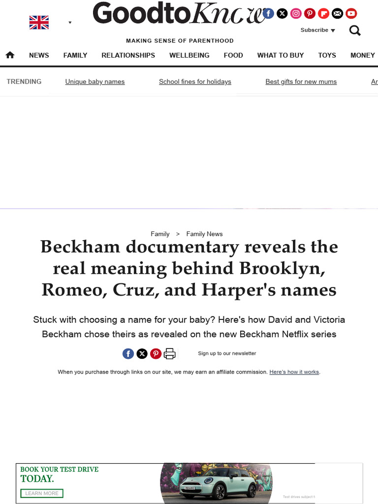 Beckham Documentary Reveals The Real Meaning Behind Brooklyn, Romeo ...